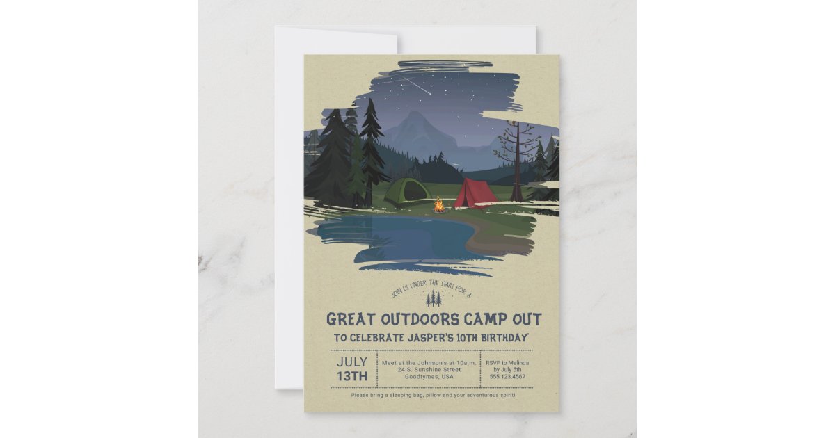 Camping Overnight Weekend Birthday Party Invite | Zazzle