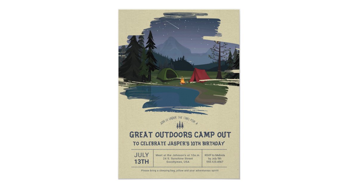 Camping Overnight Weekend Birthday Party Invite | Zazzle.com