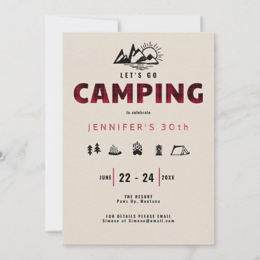 Camping Red Plaid Outdoors 30th Birthday Party Invitation | Zazzle