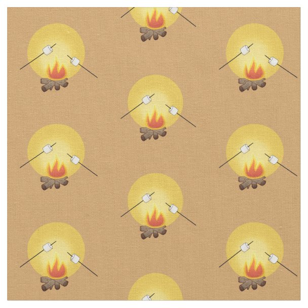 Camp Fire Camping Marshmallow S'mores Camp Fabric | Zazzle