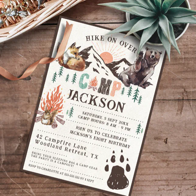 Camping Rustic Camp Birthday Invitation | Zazzle