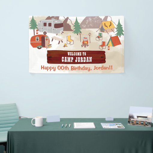 Camping Rustic Woodsy Campground Birthday Banner | Zazzle