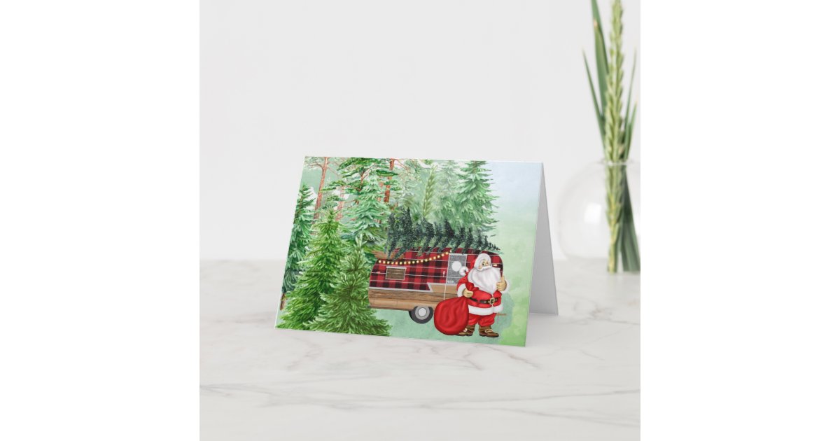 Camping Santa Christmas card | Zazzle