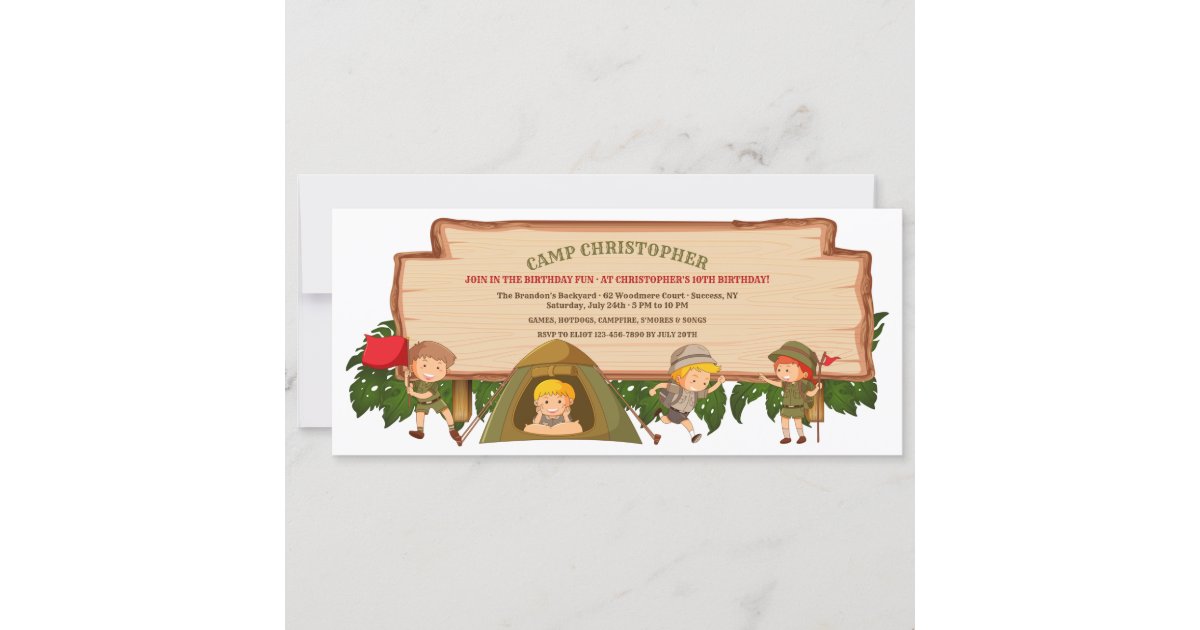 Camping Scouts Birthday Party Invitation | Zazzle