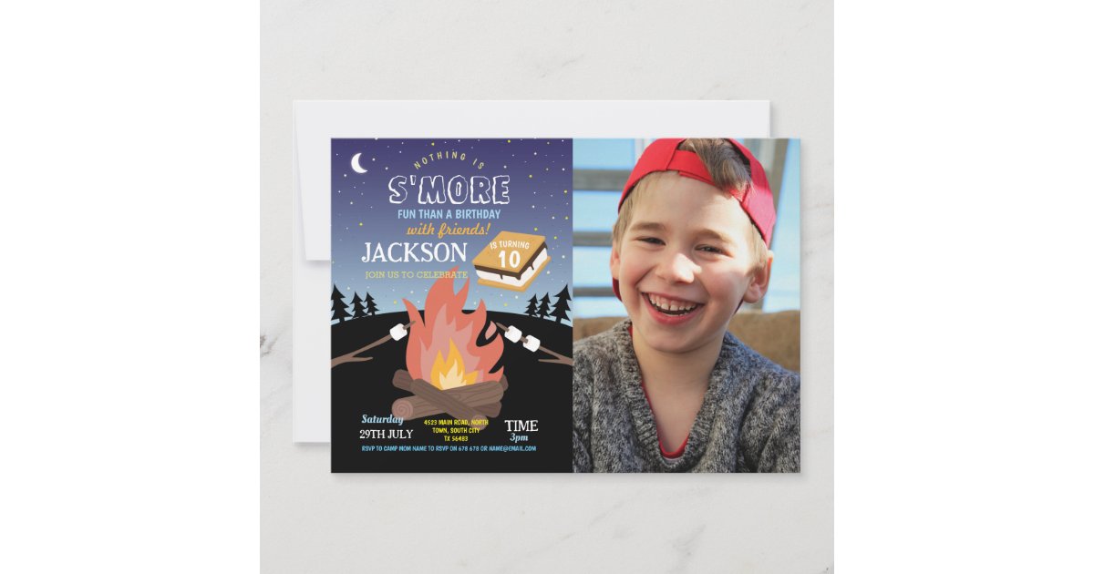 Camping S'More Party Camp Fire Photo Invitation | Zazzle