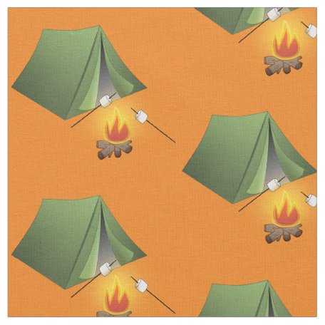 Camping Tent, Campfire and Smores Pattern Fabric | Zazzle