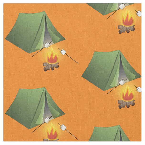 Camping Tent, Campfire and Smores Pattern Fabric | Zazzle.com
