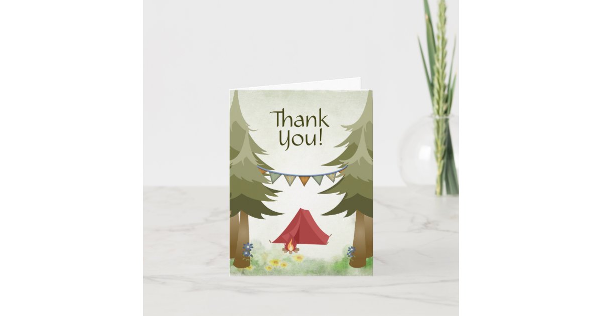 Camping Tent Campfire Trees Woodland Thank You | Zazzle