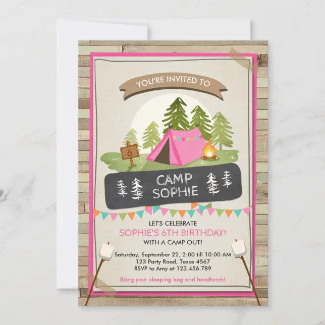 Camping Tent Invitation Birthday Camp out Girl | Zazzle