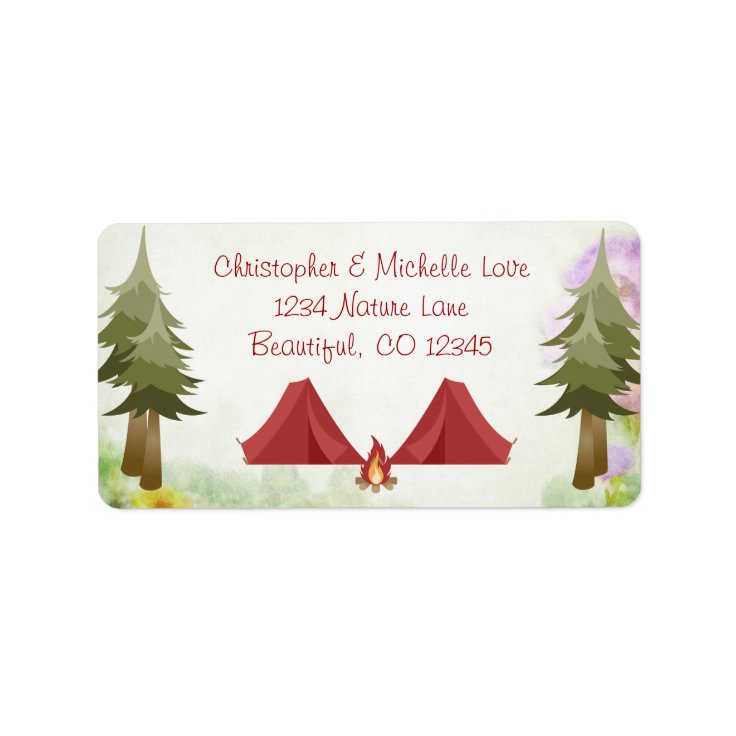 Camping, Tents and Campfire, Woodland Address Label | Zazzle