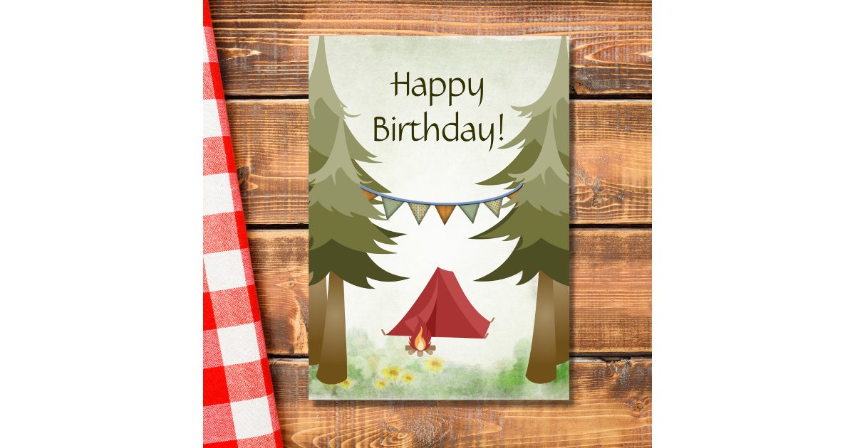 Camping, Tents and Campfire Woodland Birthday Card | Zazzle