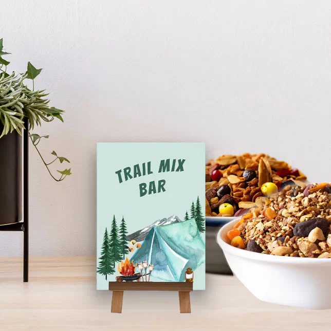 Camping Theme Editable Party Food Bar Sign Table Number | Zazzle