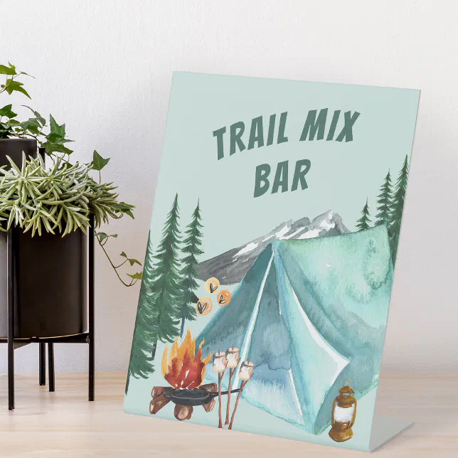 Camping Theme Editable Party Food Bar Station Pedestal Sign | Zazzle