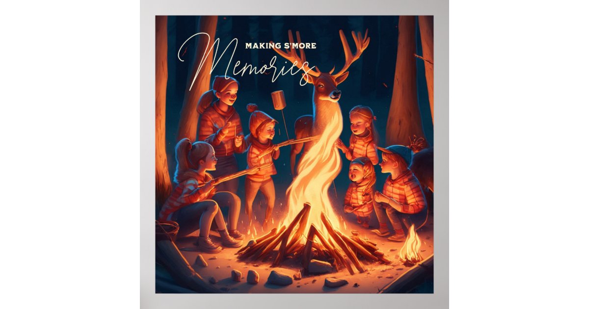 Camping Themed Art | Making S'mores Poster | Zazzle