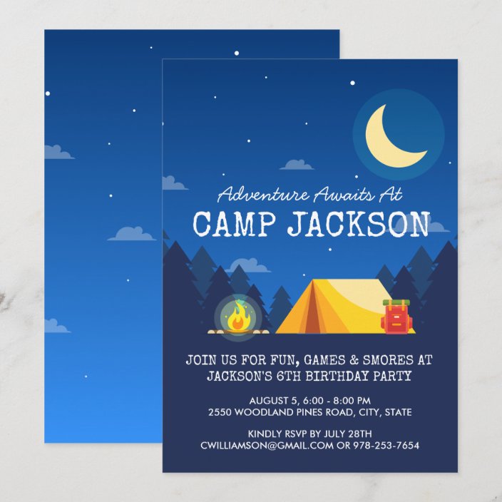 Camping Themed Outdoor Adventure Birthday Party Invitation | Zazzle