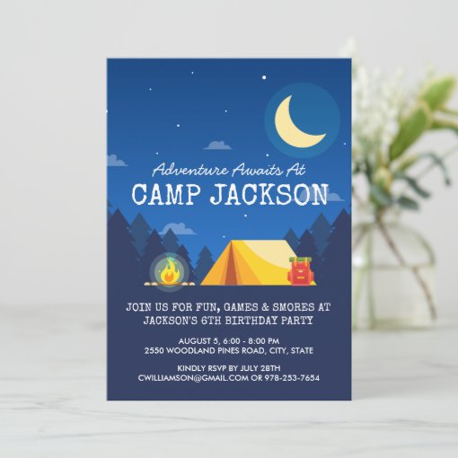 Camping Themed Outdoor Adventure Birthday Party Invitation | Zazzle
