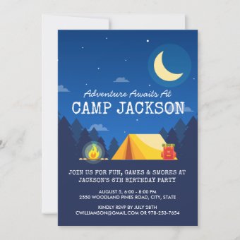 Camping Themed Outdoor Adventure Birthday Party Invitation | Zazzle