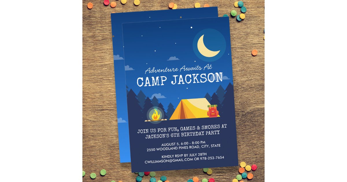 Camping Themed Outdoor Adventure Birthday Party Invitation | Zazzle