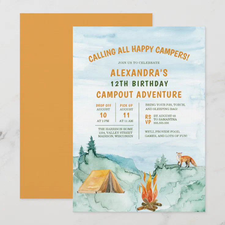 Camping Woodland Adventure Tent Campout Birthday Invitation | Zazzle