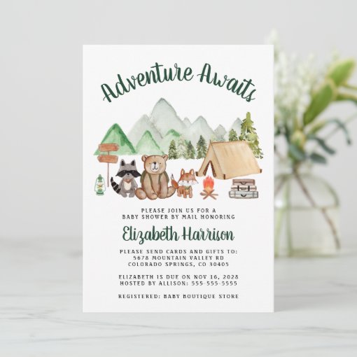 Camping Woodland Animals Baby Shower By Mail Invitation | Zazzle