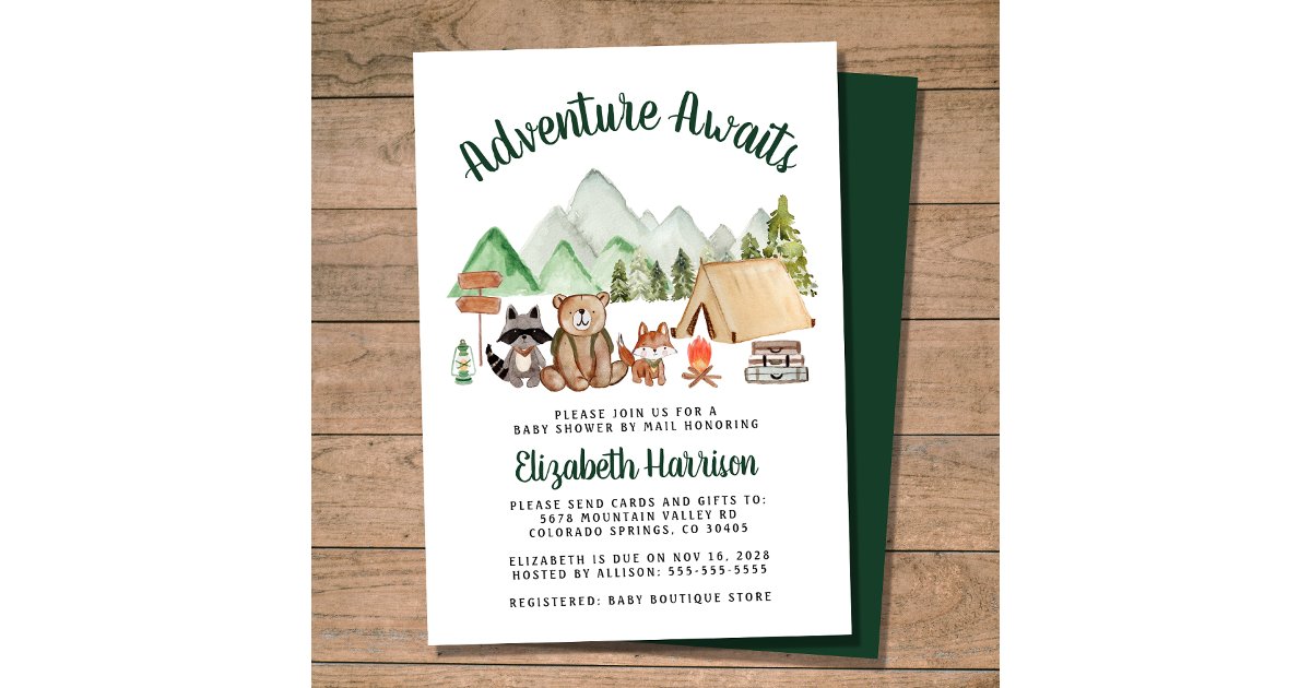 Camping Woodland Animals Baby Shower By Mail Invitation | Zazzle