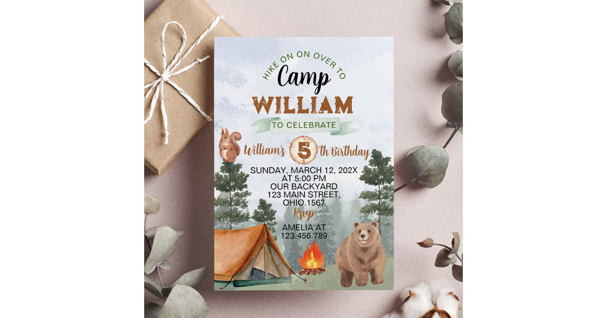 Camping Woodland Birthday Invitation | Zazzle