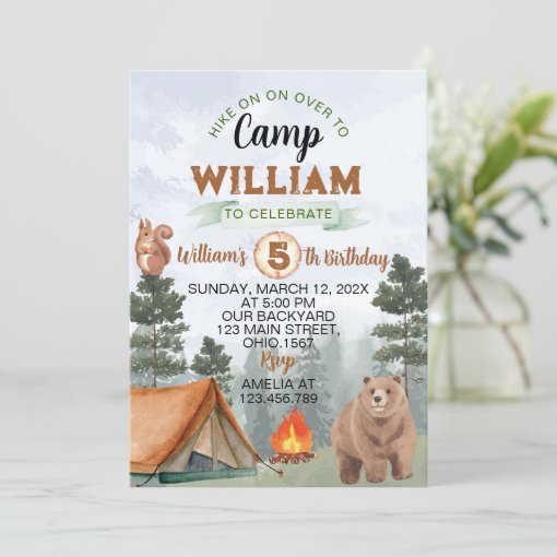 Camping Woodland Birthday Invitation | Zazzle