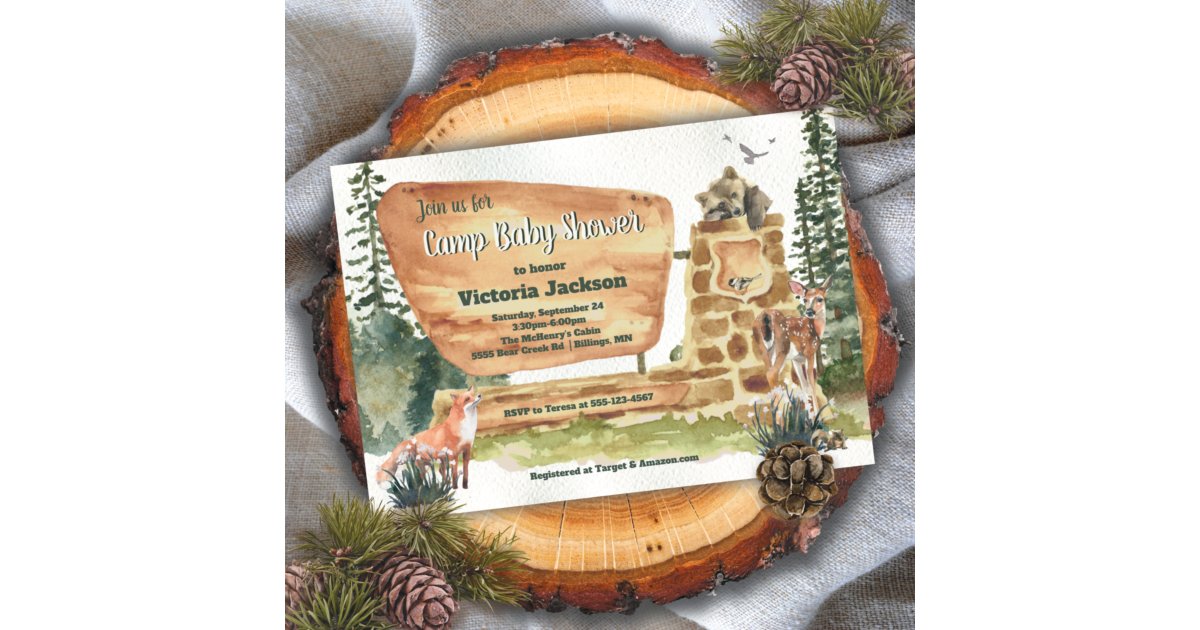 Camping Woodland National Park Baby Shower Invitation | Zazzle