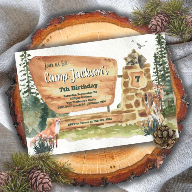 Camping Woodland National Park Birthday Invitation | Zazzle