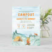 Camping Woodland Watercolor Tent Campout Birthday Invitation | Zazzle