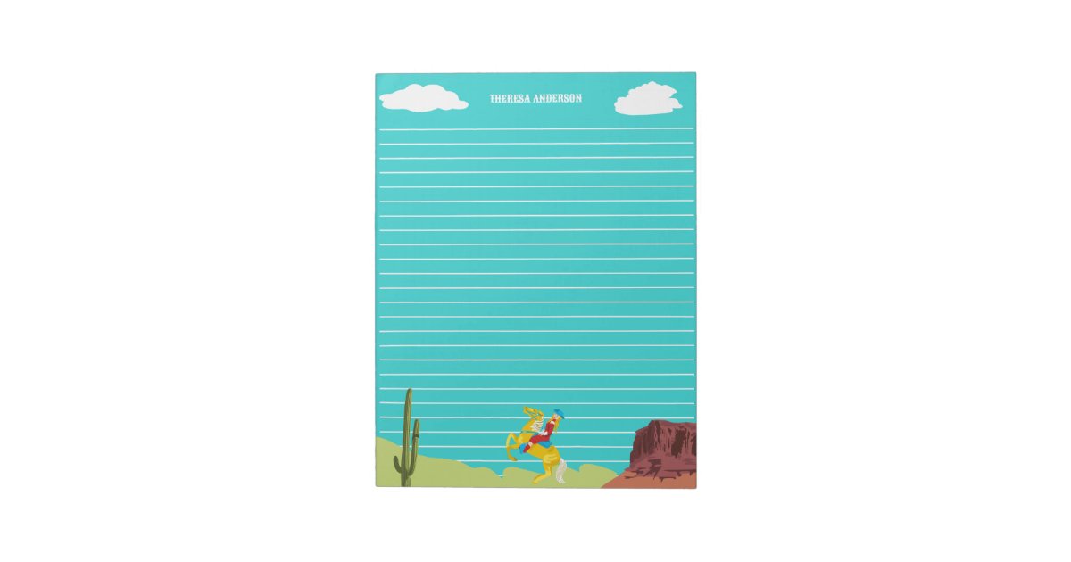 Campy Western Cowgirl on Horse Personalized Notepad | Zazzle
