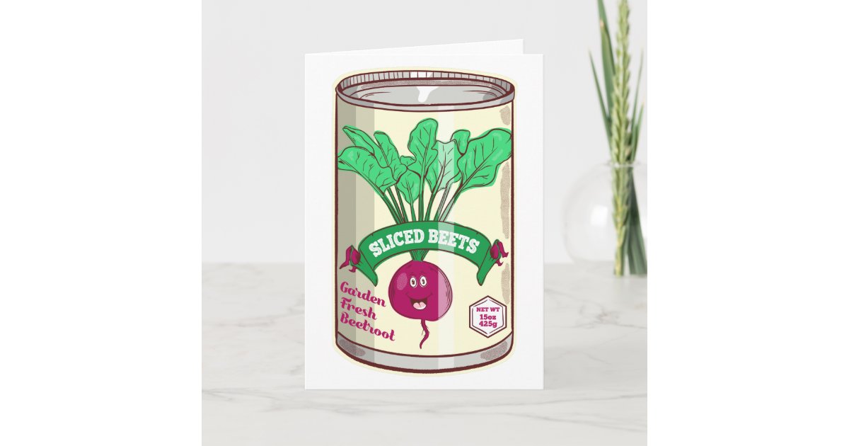 Can of beetroot beets tin card | Zazzle