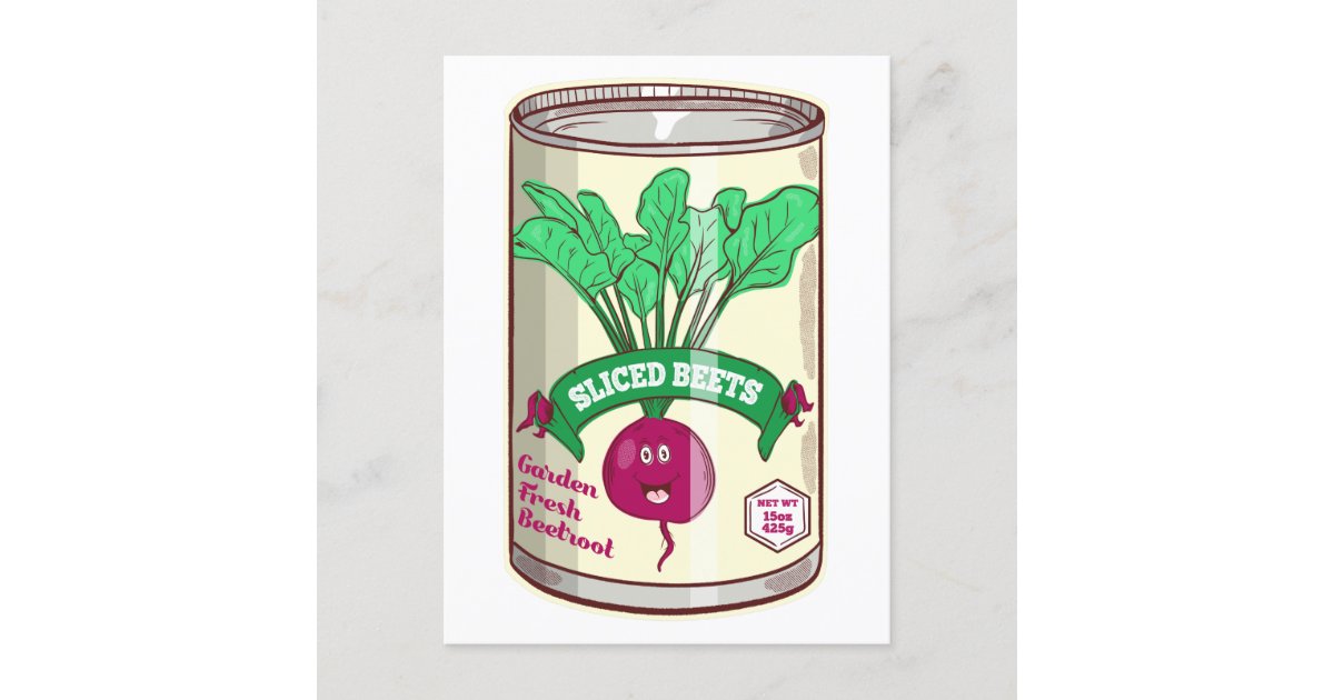 Can of beetroot beets tin postcard | Zazzle