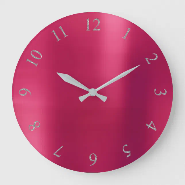 Can Pink Blush Glitter Gray Silver US UK Numbers Large Clock | Zazzle