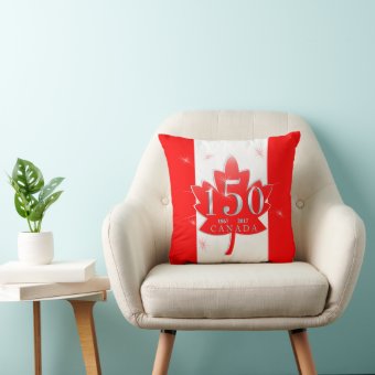 Canada 150 Birthday Celebration Maple Leaf Throw Pillow | Zazzle