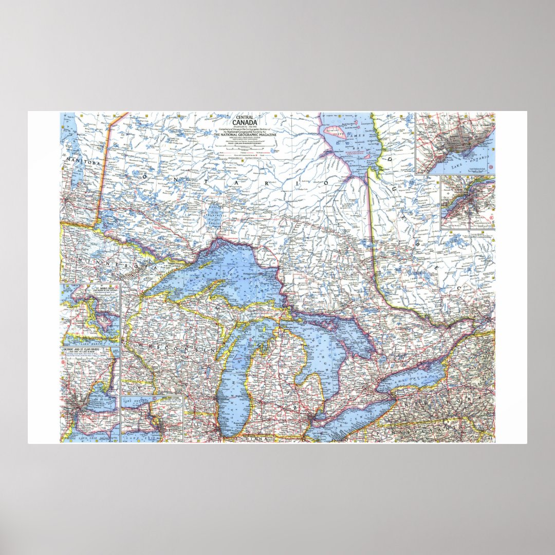 " Canada: 1963 Central Canada detailed MAP ... Poster | Zazzle