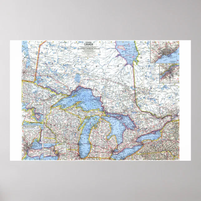 " Canada: 1963 Central Canada detailed MAP ... Poster | Zazzle