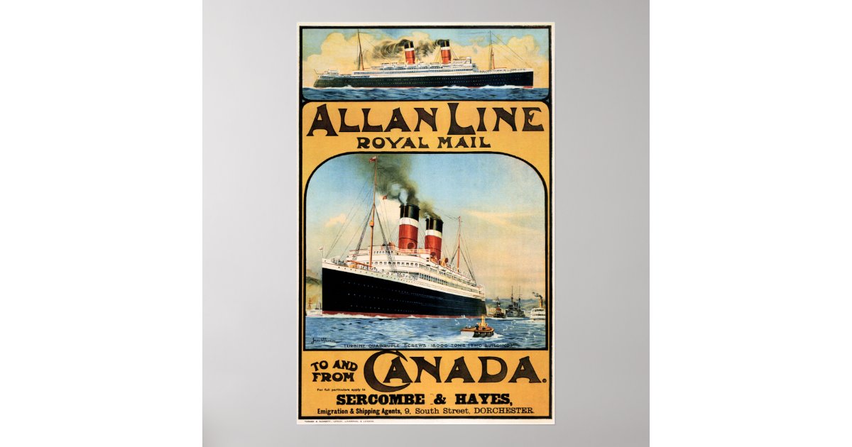 CANADA ALLAN LINE Steamship Vintage Travel Poster | Zazzle