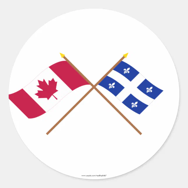 Canada and Quebec Crossed Flags Classic Round Sticker | Zazzle