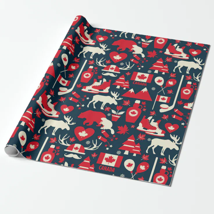 Canada Canadian Christmas Winter Moose Pattern Wrapping Paper | Zazzle