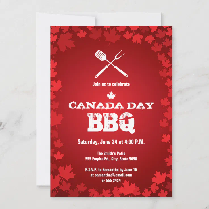 Canada Day BBQ white leaf Invitation | Zazzle