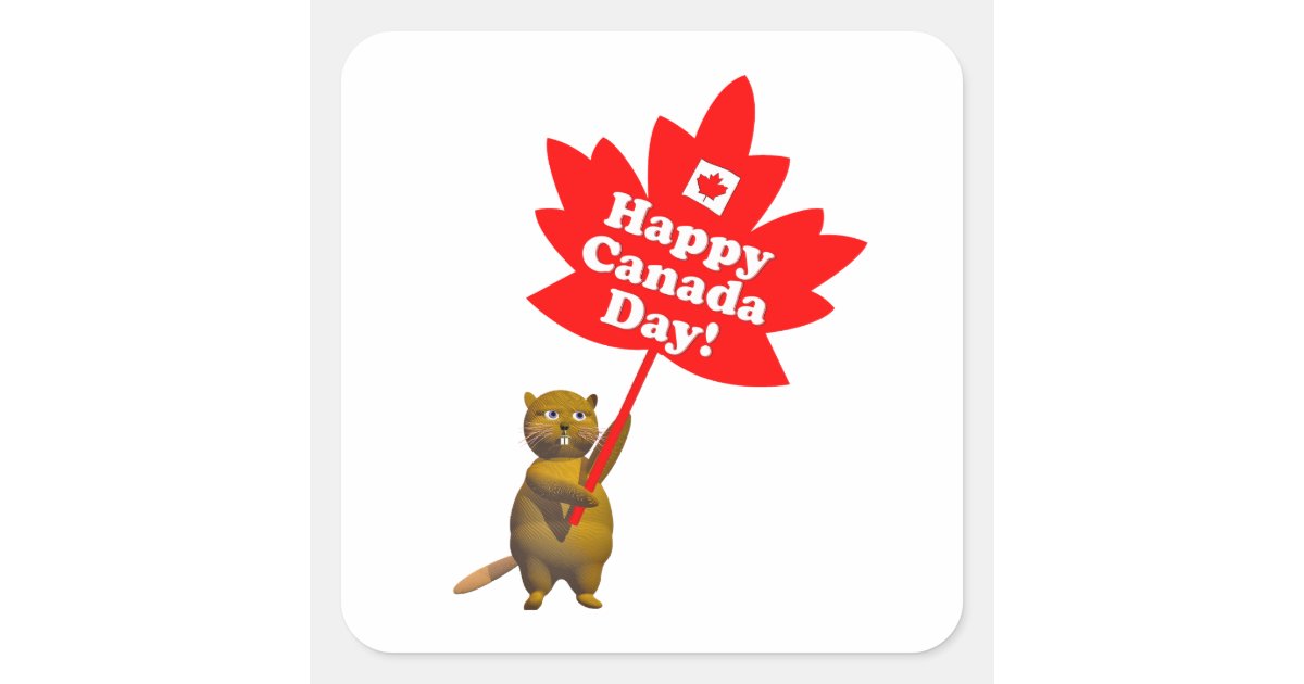 Canada Day Beaver and Maple Leaf Square Sticker | Zazzle