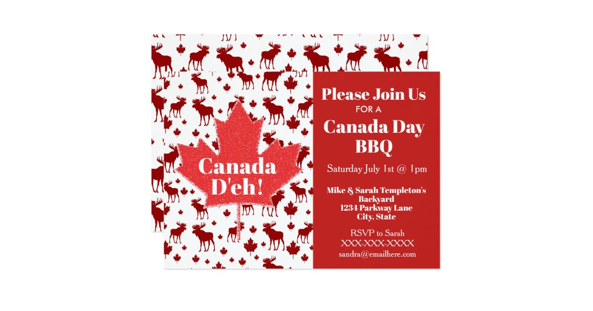 Canada Day Party Invitations Moose and Maple Leaf | Zazzle.com