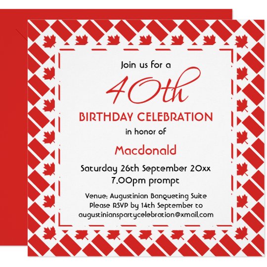 CANADA FLAG Custom Birthday Celebration Invitation | Zazzle.com