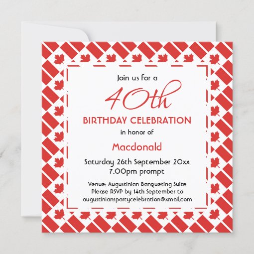 CANADA FLAG Custom Birthday Celebration Invitation | Zazzle