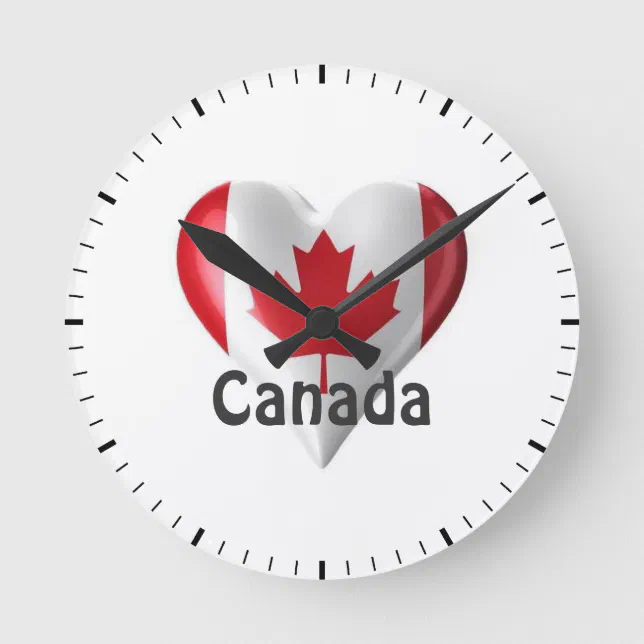 Canada Flag Heart Round Clock | Zazzle