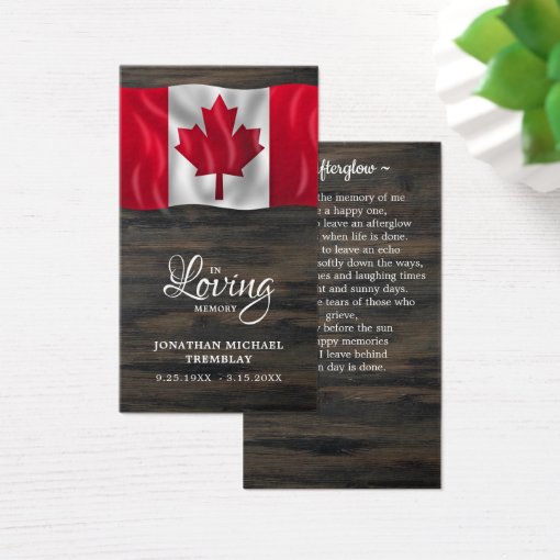 Canada Flag Sympathy Memorial Funeral Prayer Card | Zazzle