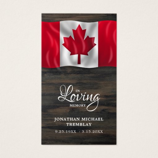 Canada Flag Sympathy Memorial Funeral Prayer Card | Zazzle