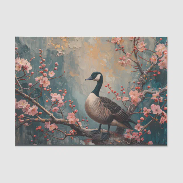 Canada Goose Cherry Blossoms Painting Decoupage Tissue Paper | Zazzle