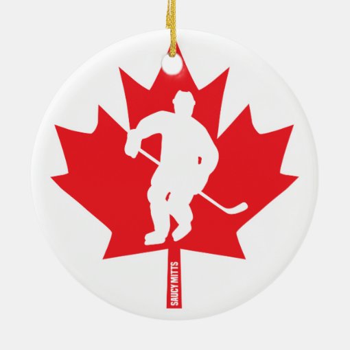 Canada Hockey Maple Leaf Player Christmas Ceramic Ornament | Zazzle